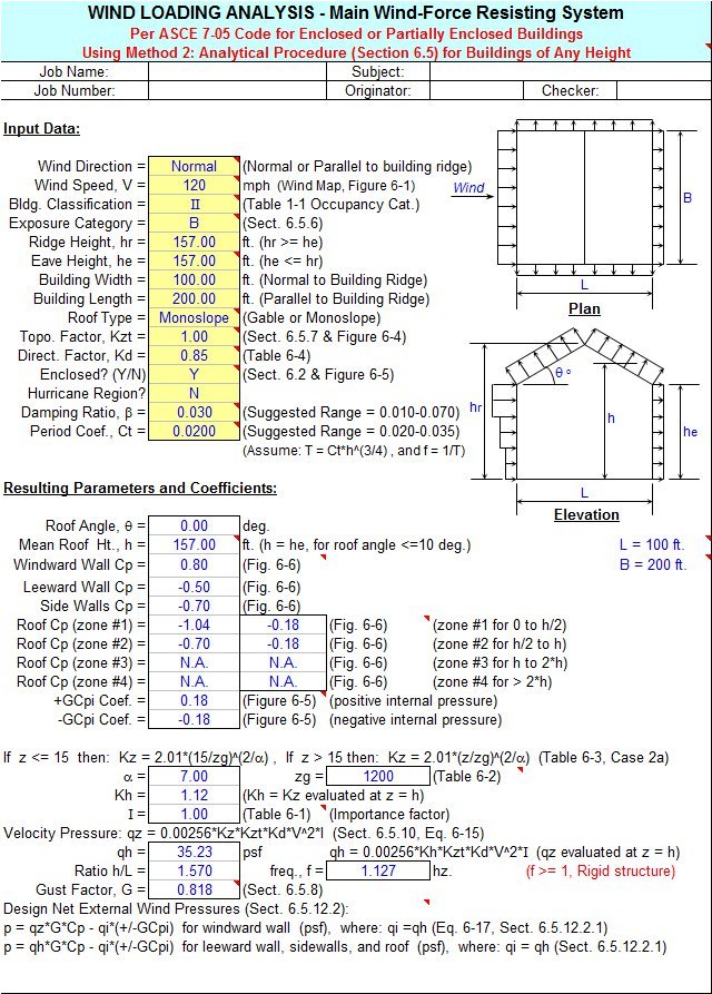 ASCE705W Spreadsheet Wind Loading Analysis Per The Asce 7 05 Code ASCE705W Spreadsheet Wind Loading Analysis Per The Asce 7 05 Code